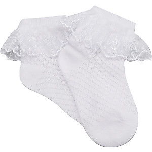 Looching 4/5 Pair Baby Girls Eyelet Ruffle Cotton Lace Socks White Princess Dress Socks For Toddler Kids Child 1-10 Years (as1, age, 8_years, 10_years, White)