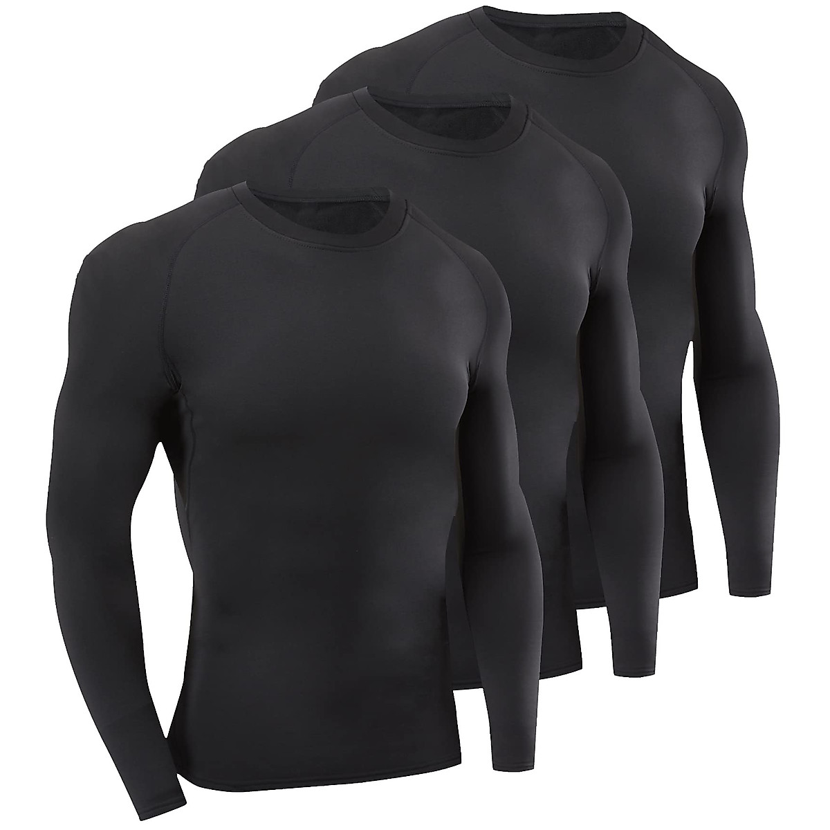 SILKWORLD Men's Thermal Long Sleeve Compression Shirts Athletic Cold Weather Base Layer,B1_3pack_Black#3,Large