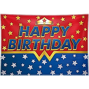 Yriujul 68x45inch Super Women Girl Birthday Backdrop Photography Background Crown Stars Party Decoration Photo Booth Shoot Banner Props