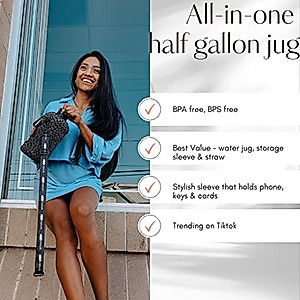 H2O Capsule 2.2L Half Gallon Water Bottle with Storage Sleeve and Covered Straw Lid – BPA Free Large Reusable Drink Container with Handle - Big Sports Jug, 2.2 Liter (74 Ounce) Cheetah Reflex