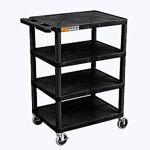 Luxor BC45-B 4 Flat Shelf Structural Foam Plastic Cart Black 24"W x 18"D x 39"H