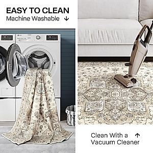 EZKLIN Washable Rug - Anti Slip 8x10 Area Rug, Machine Washable Area Rugs for Living Room, Stain Resistant Bedroom Rug (8'x10', Beige)