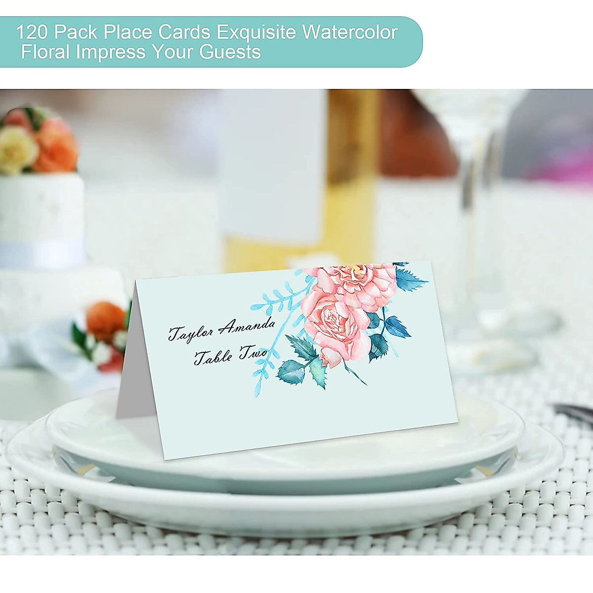 Place Cards for Table Setting, 120 Pack Table Name Tent Cards, Floral Blank Seating Place Cards for Weddings, Food Buffet, Parties, Dinner Table, Christmas, Thanksgiving