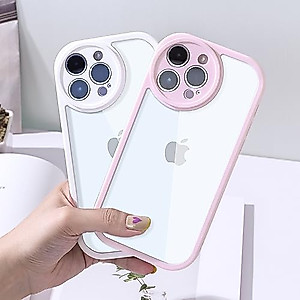 HiDog Designed for iPhone 14 Pro Max Case with Full Camera Protection, Cute Rounded Edge Frame Shape with Stylish Design, Silicone Shockproof Protective Case for Women Girls, 6.7 inch-Pink