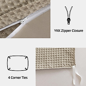 Jessrydo Waffle Duvet Cover King Size Soft Breathable Cooling Luxury 3 Pcs Waffle Bedding Set with 1 Waffle Weave Duvet Cover and 2 Pillowcases, NO Comforter Included (King, Khaki)