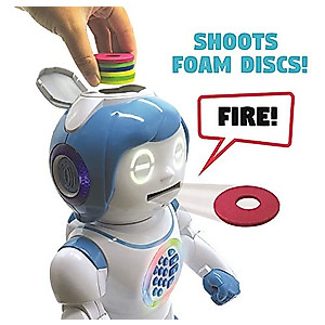 LEXIBOOK Powerman Kid - Educational and Bilingual English/Spanish Robot - Walking Talking Dancing Singing Toy - STEM Programmable Telling Creating Stories - Quizzes Shooting Discs for Kids - ROB90US
