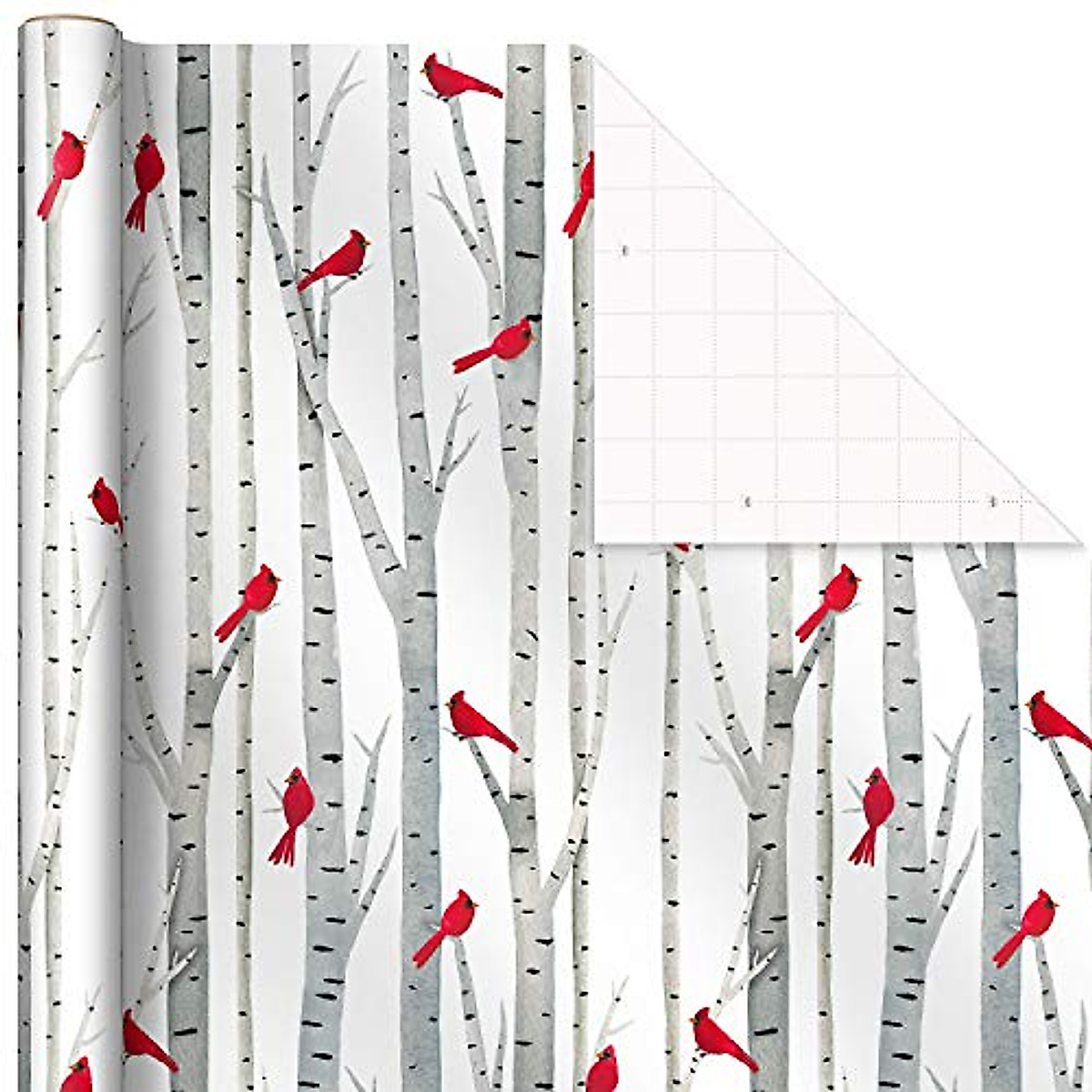 Hallmark Christmas Wrapping Paper with Cut Lines on Reverse (3 Rolls: 120 sq. ft. ttl) Snowy Village, Starry Snowflakes, Birch Trees & Cardinals