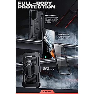 SUPCASE Unicorn Beetle Pro Case for Samsung Galaxy S22 Ultra 5G (2022 Release), [Extra Front Frame] Full-Body Dual Layer Rugged Belt-Clip & Kickstand Case with Built-in Screen Protector (Black)