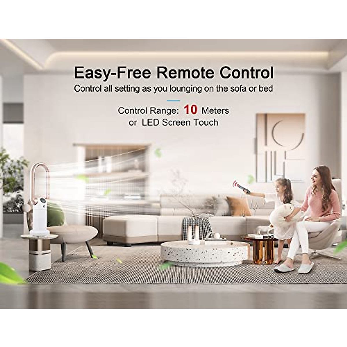 Bladeless Fan and HEPA Air Purifiers Combo, 29 inch Tower Fan with Remote, 120° Oscillating & 270° Tilt Head Table Fan, 9 Speeds 9 HoursTimer Air Circulator for Home Office Bedroom, White/Gold