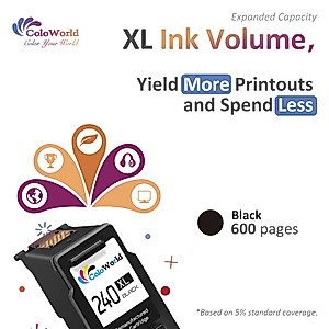 ColoWorld Remanufactured 240XL Black Ink Cartridge Replacement for Canon PG-240XL for Pixma MG3620 MG3600 MG3520 MG2120 MX472 MX452 MG3220 MX432 MG2220 MX512 MG3122 MG3222 MG3120 Printer (2 Pack)