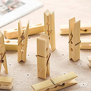 OLEQE 20 Wooden clothespins, Natural Birch Rust-Proof and Moisture-Proof clothespins, Bamboo clothespins and Windproof clothespins for Outdoor Balconies