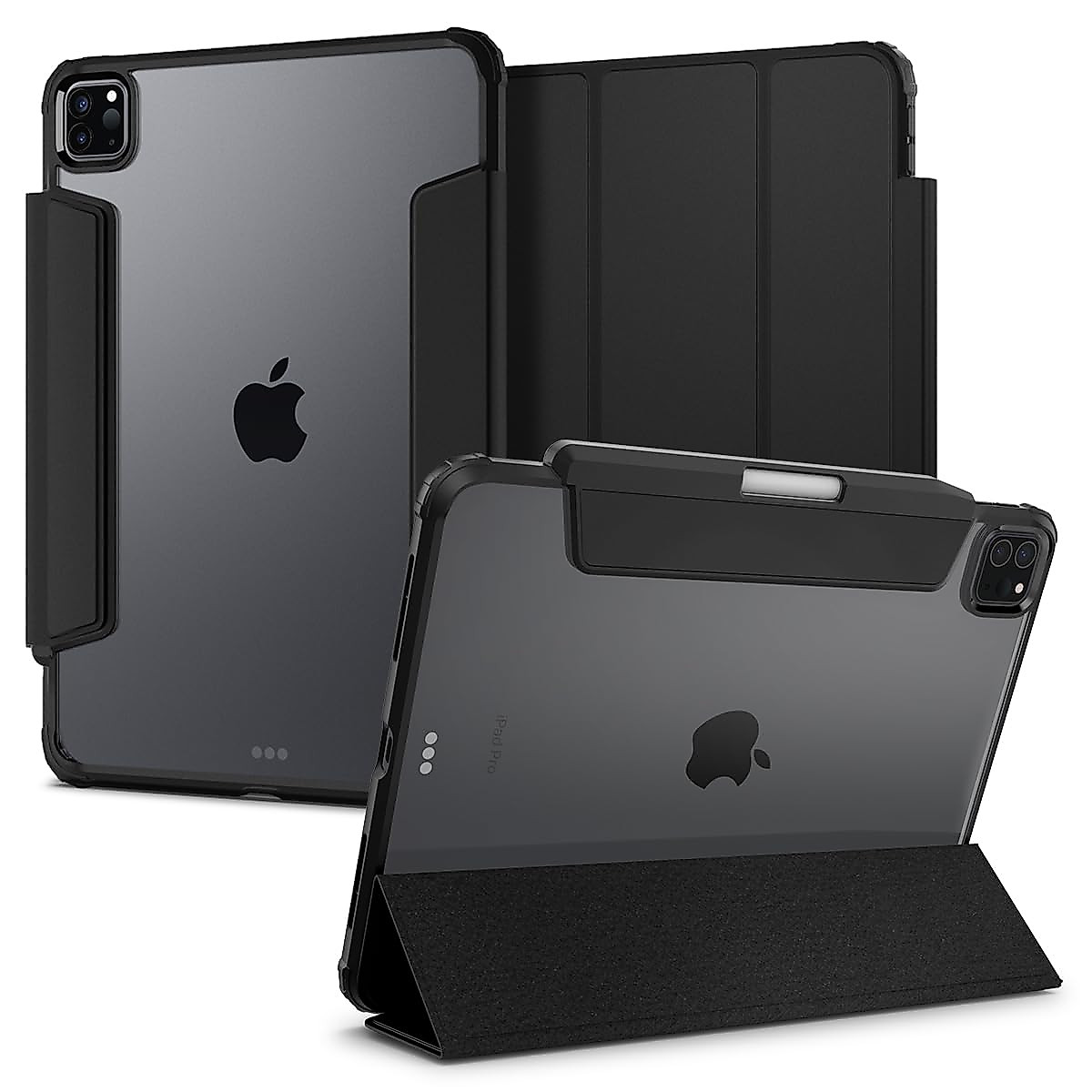 Spigen Ultra Hybrid Pro Designed for iPad Pro 11 inch Case M2 4th Generation (2022) / 3rd Generation (2021) / 2nd Generation (2020) / 1st Generation (2018) / Transparent Back and Pencil Holder - Black