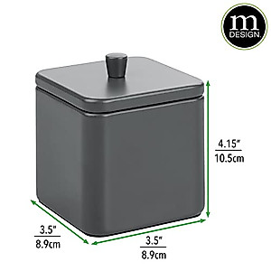 mDesign Small Metal Square Bathroom Apothecary Storage Organizer Canister Jars with Lid - Organization Holders for Vanity, Makeup Tables - Unity Collection - Matte Slate Gray