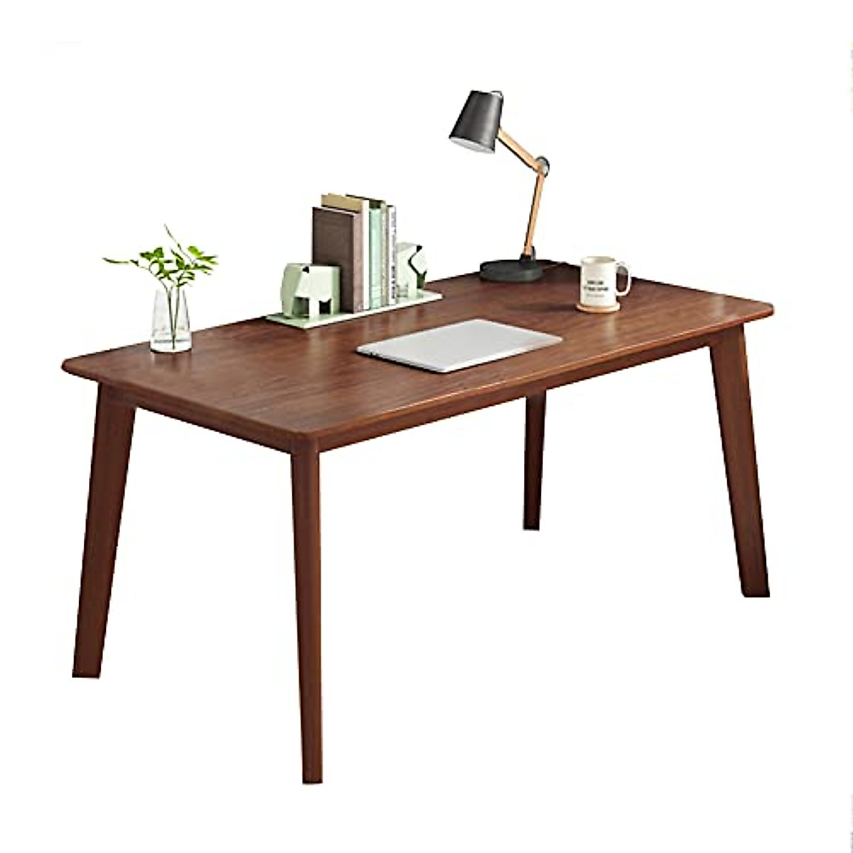 IOTXY Simple Wooden Writing Desk - Freestanding Modern PC Laptop Computer Workbench with Solid Wood Legs for Home Office, TV Table, Music Live Desk, Walnut