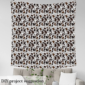 Manfei Cow Print Fabric by The Yard, Brown White Cow Fur Print Fabric for Craft Lovers and Sewing Hobby, Abstract Cowhide Print Decorative Fabric for for Upholstery and Home DIY Projects, 1 Yard
