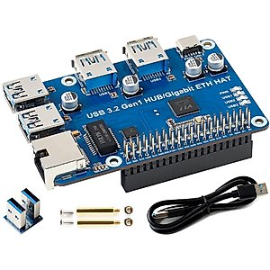 Bicool USB 3.2 Gen1 and Gigabit Ethernet HUB HAT for Raspberry Pi 4B/3B+/3B/2B/Zero/W/WH, with 3X Ports, Compatible 3.0/2.0/1.1, 1x Port,Driver-Free Plug & Play