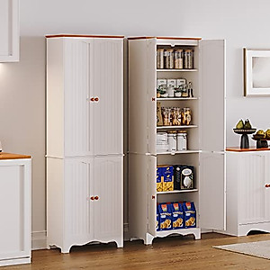 Function Home 72" Kitchen Pantry Cabinet, Freestanding Storage Cabinet, Tall Food Pantry with Doors and Adjustable Shelves, Utility Floor Cabinet for Kitchen Dining Living Room Bathroom, White
