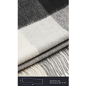 EURKEA Cashmere Wool Long 2024 Plaid Tartan Winter Scarf for Women, Warm & Soft & Cozy, Gift Ready, Grey & Black