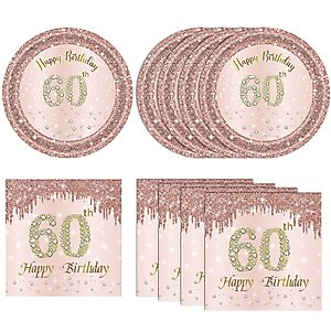 60th Birthday Decor 60th Birthday Decorations for Women Rose Gold Birthday supplies Plates and Napkins Rose Gold 1964 Birthday Decorations Disposable Tableware Party Supplies For Women