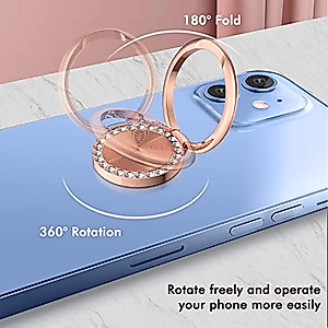 Dremmiwin Cell Phone Ring Holder with Crystal, Phone Ring Grip, 360° Rotation Finger Kickstand for iPhone and Android Phone, Rose Gold