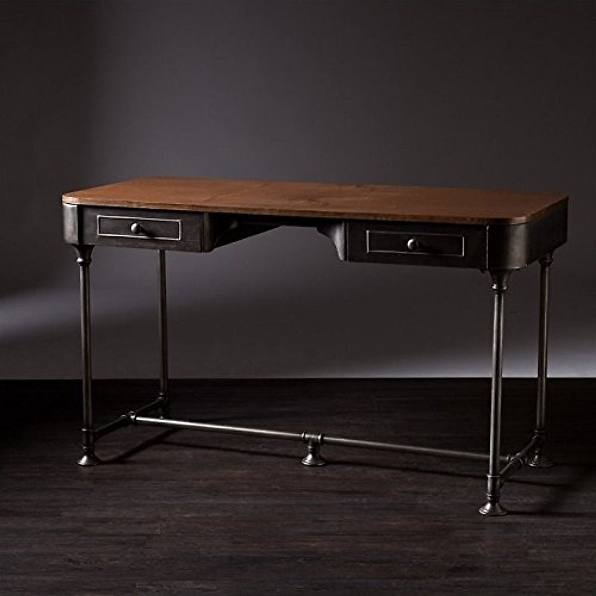 SEI Furniture Edison 2-Drawer Desk, Dark Tobacco with Industrial Gray
