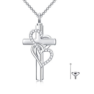 MEIDERBO Cross Urn Necklace for Ashes 925 Sterling Silver Cross Necklace Keepsake Cross Cremation Jewelry Cross Heart Pendant Memorial Gifts for Women Men Girls