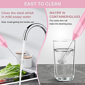 Double Whisk Milk Frother, Handheld Electric Blender stick, Drink Mixer with Food Grade Stainless Steel Stirrer, Battery Operated Foam Maker for Coffee, Cappuccino, Matcha,Hot Chocolate Latte, in Pink