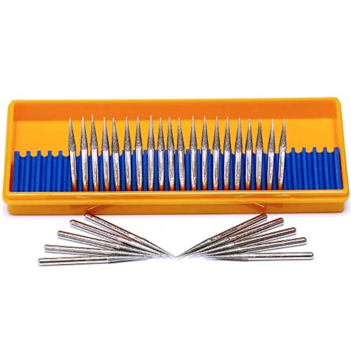 JINGLING 30Pcs 3.2mm Tapered Point Diamond Grinding Bit 1/8" Cone Rotary Burrs for Dremel
