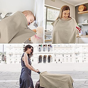 Muslin Nursing Cover for Baby Breastfeeding, Breathable Privacy Nursing Cover with Arch Neckline for Mom, Organic Cotton Multi-use Nursing Apron (Wheat)