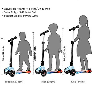 WeSkate Scooters for Kids, Foldable Scooter for Toddlers Girls & Boys, LED Lights Up 3 Wheels Scooter Adjustable Height, Lean to Steer, Great Gifts for Children Ages 3-12
