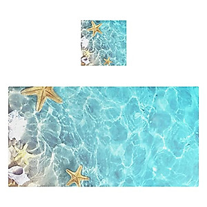 JIPONI Starfish Ocean Cotton Towel Set of 2, 1 Bath Towel 1 Washcloth Soft and Highly Absorbent Towels for Bathroom Hotel Spa Gym Decor
