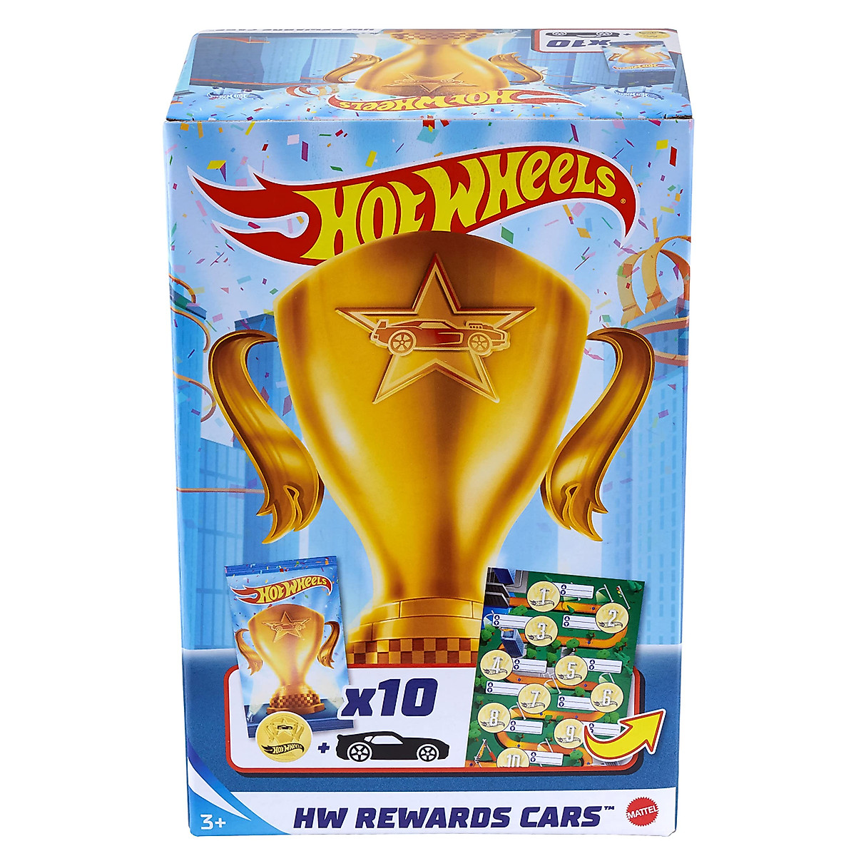 Hot Wheels Rewards Car Pack of 10 Individually Wrapped 1:64 Scale Die-Cast Vehicles in Opaque Bags with Gold Stickers, Rewards or Prizes for Kids 3 Years Old & Up
