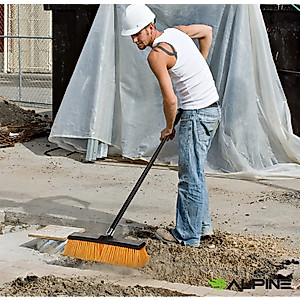 Alpine Industries Push Broom Heavy Duty Smooth Surface Broom Deck Scrubber Long Handle Commercial Floor Scrub Broom Cleans Dirt, Debris, Sand, Mud, Leaves and Water (Yellow, 18 in)