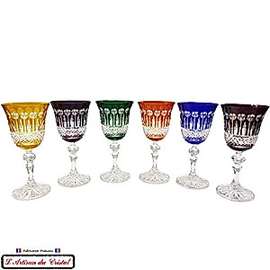 6 Red/White Wine Water Crystal Glasses - 6 Colors Assortments - Roemer Service Diamant (22cl) - Klein House - Company : Artisan du Cristal - Gift Set - Stamped : Klein 54120 Baccarat France