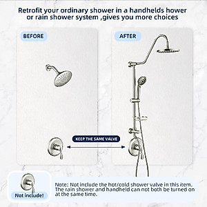 Shower System with 8" Rain Shower Head, 5-Function Shower Head with Handheld, Adjustable Slide Bar, 59" Stainless Steel Hose, Brushed Nickel