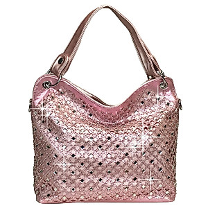 Zzfab Mirror Double Handles Bling Purse Light Pink
