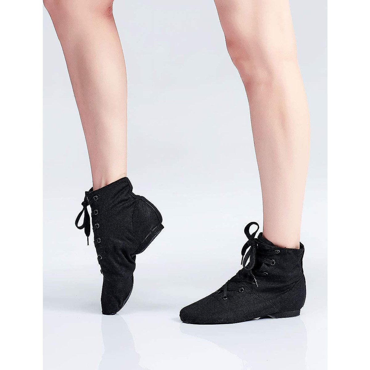 Daydance Adult Jazz Boots Lace Up Split Sole Jazz Shoes Ankle Length Black Size 9M