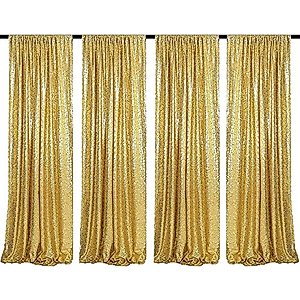 WISPET Gold Sequin Backdrop Curtains 4 Panels 2FTx8FT Glitter Gold Drapes Photo Backdrop Party Wedding Baby Shower Curtain Sparkle Photography Background