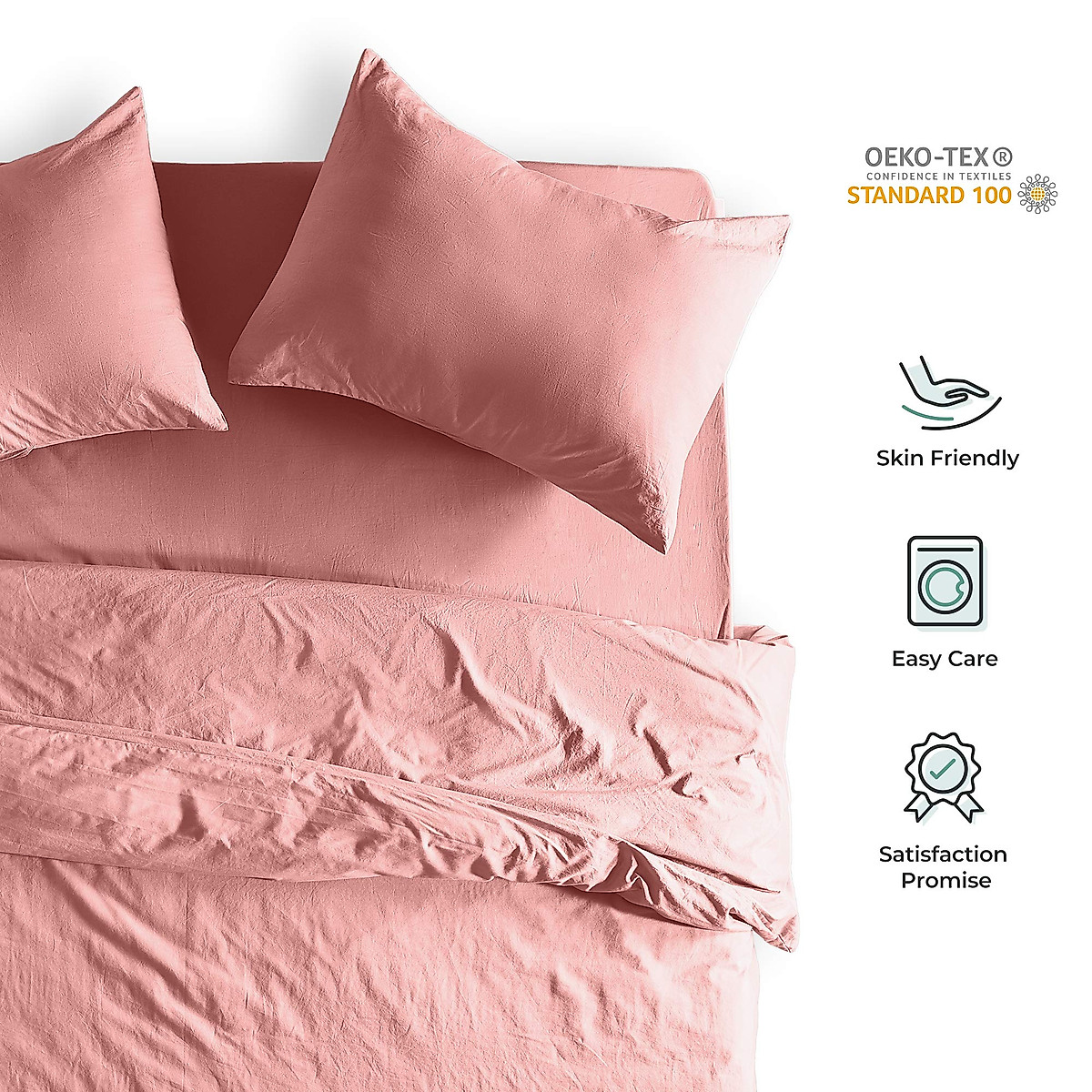 COTTONNEST 100% Washed Cotton Duvet Cover King Size -Soft Breathable Comforter Cover with Zipper Closure, Rosette