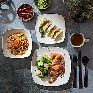 Gibson Home Zen Buffet Porcelain Dinnerware Set, Service for 4 (16pcs), White (Square)