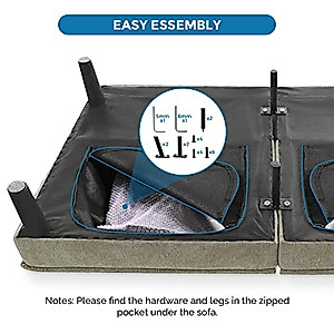 IULULU Futon Sofa Bed, Convertible Sleeper Couch Daybed with 2 Cup Holders and Removable Armrest for Apartment, Studio, Dorm, Office, Home, Khaki