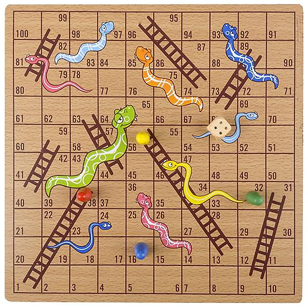 The Dreidel Company Classic Wooden Board Games, Great for Prizes, 10" (10" Wooden Snakes & Ladders)