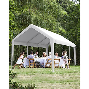 DEXSO 13'x20' Heavy Duty Carport Canopy, Portable Garage with Reinforced Frame, for Full-Size Pickup, Bass Boat, and Equipment, White