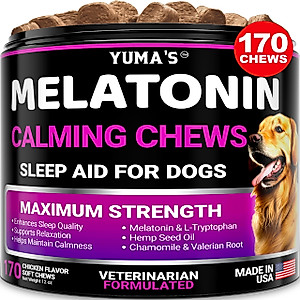 YUMA'S Melatonin for Dogs - 170 Dog Melatonin Chews for Small and Large Dogs - Puppy Melatonin - Dog Sleep Aid - Calming Treats for Stress Anxiety Relief - Calming Chews for Dogs - Dog Sleeping Pills
