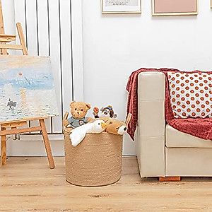 Homlikelan 46L Cotton Rope Woven Storage Basket,Blanket Basket with Handles Wicker Laundry Basket for Clothes,Toys,Pillows,Towels,Shoes,Plant Hampers for Bedroom,Living Room,Bathroom,Nursery Brown