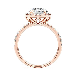 GLAM AND GEMS 1/2 Carat Lab Grown Diamond and 2 Carat Moissanite Engagement Ring for Women in 14k Rose Gold (D-E, VS, cttw) Wedding Ring