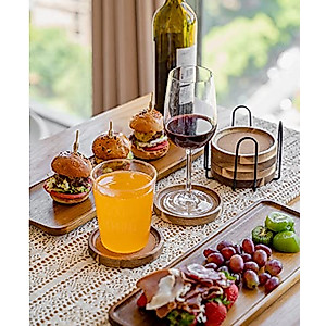 Wood Coasters for Drinks Absorbent with Holder, Acacia Wood Cork Coaster Rustic Coasters for Coffee Table Wooden Table Coasters for Farmhouse Desk, Set of 6