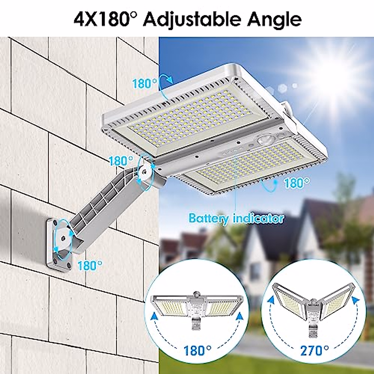 ropelux Solar Outdoor Lights, Motion Sensor Outdoor Lights Double Big Solar Panels, IP65 Waterproof and 5 Modes, 218LEDs High Brightness Wider Illuminated Area Flood Lights for Street