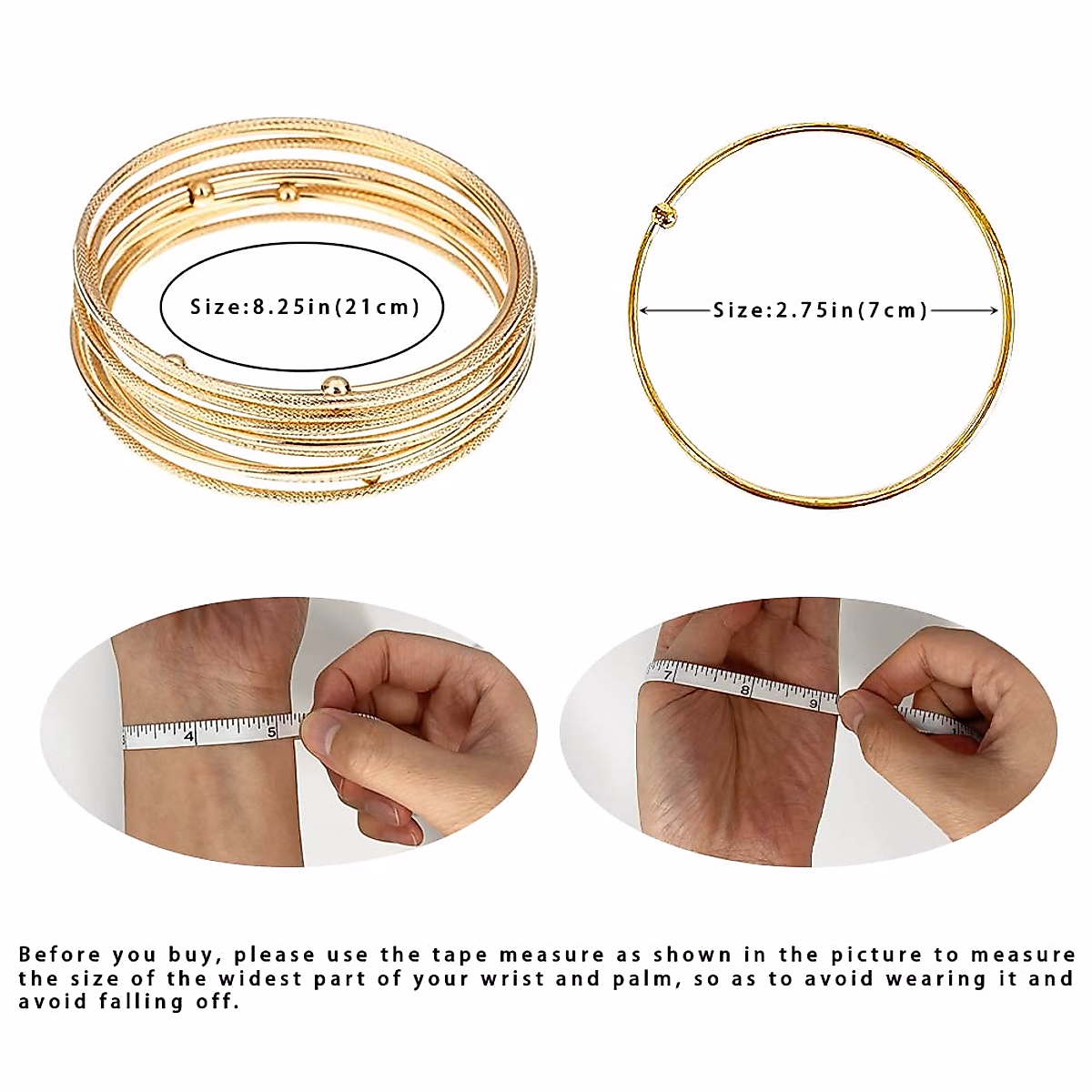 Madison Tyler Gold Plated Stackable Bangles, 5 piece of Smooth Bangles with Ball Pattern & 6 Piece of Textured Bangles.