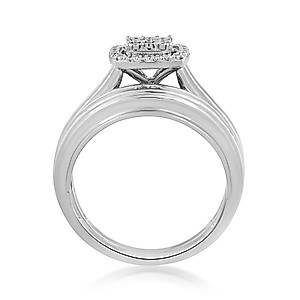 Jewelili Sterling Silver 1/5 Cttw Natural White Round Diamond Ring